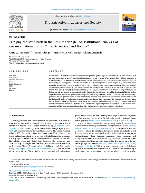 (PDF) Bringing the state back in the lithium triangle: An institutional ...