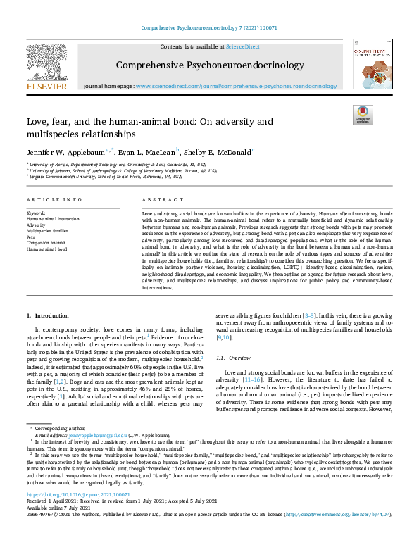 (PDF) Love, fear, and the human-animal bond: On adversity and ...