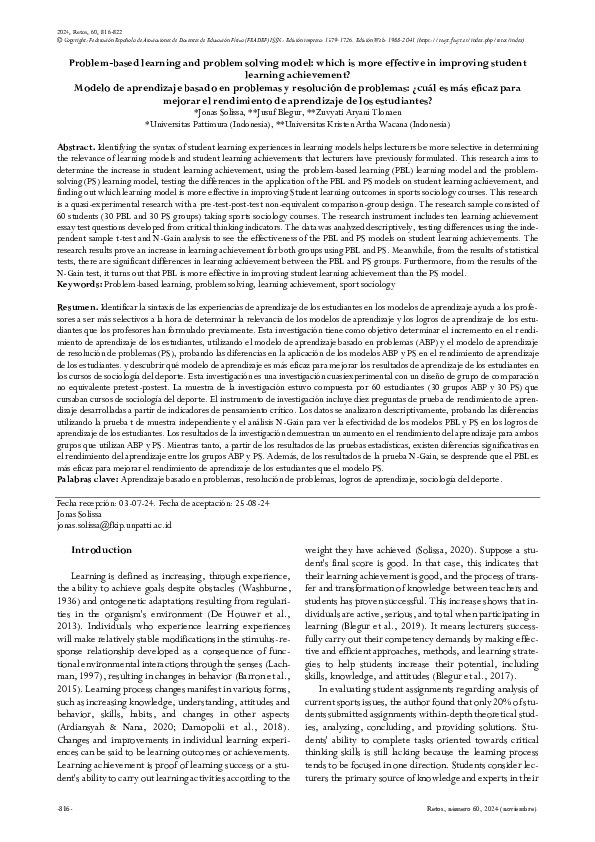 Pdf Problem Based Learning And Problem Solving Model Which Is More Effective In Improving