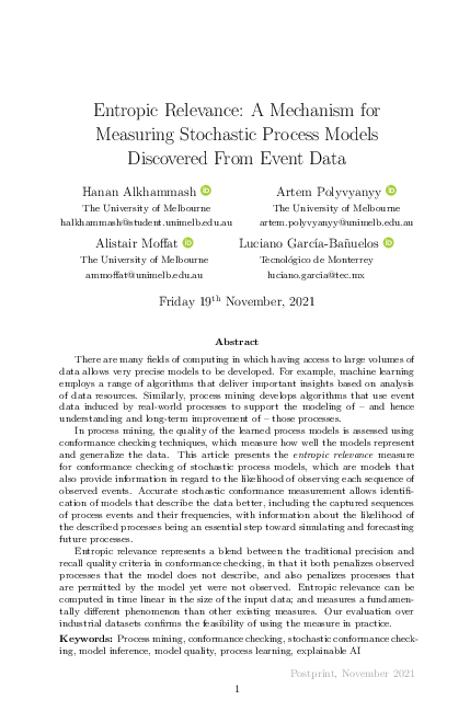 (PDF) Entropic Relevance: A Mechanism for Measuring Stochastic Process Models Discovered From ...