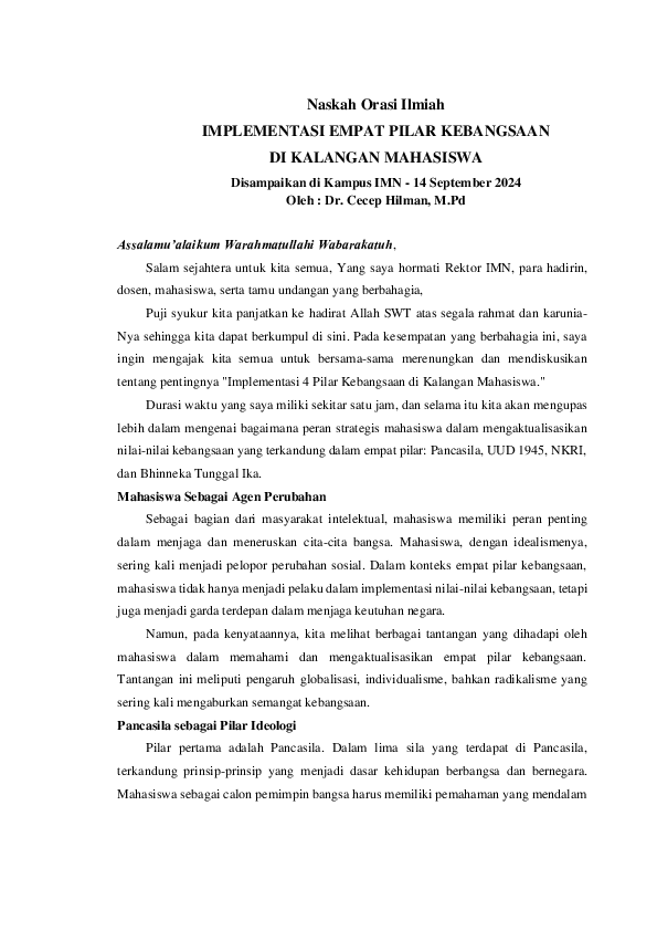 (PDF) Implementasi Empat pilar Kebangsaan di Kalangan Mahasiswa