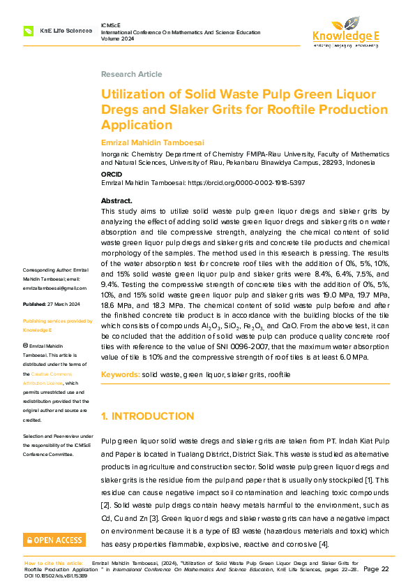 (PDF) Utilization of Solid Waste Pulp Green Liquor Dregs and Slaker ...
