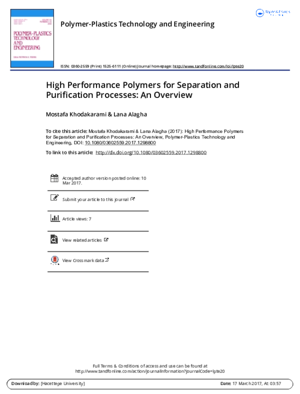 (PDF) High-Performance Polymers for Separation and Purification ...