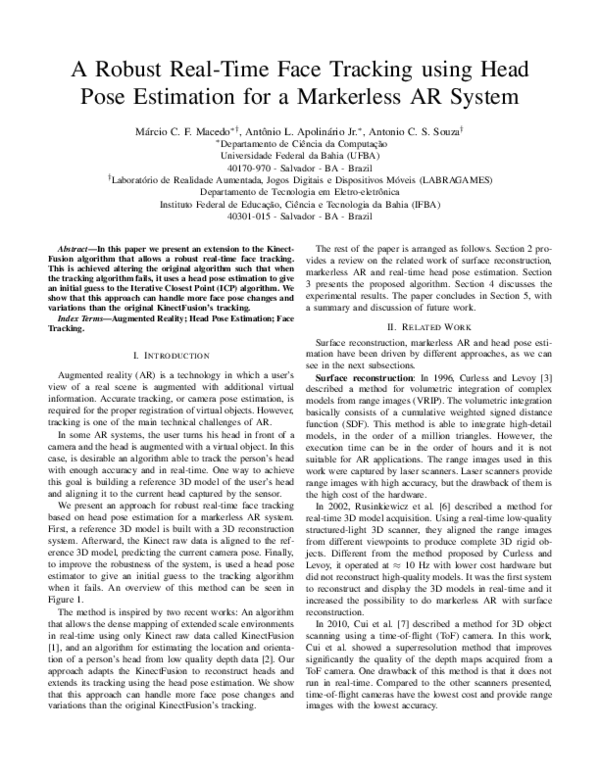 (PDF) A Robust Real-Time Face Tracking Using Head Pose Estimation for a Markerless AR System