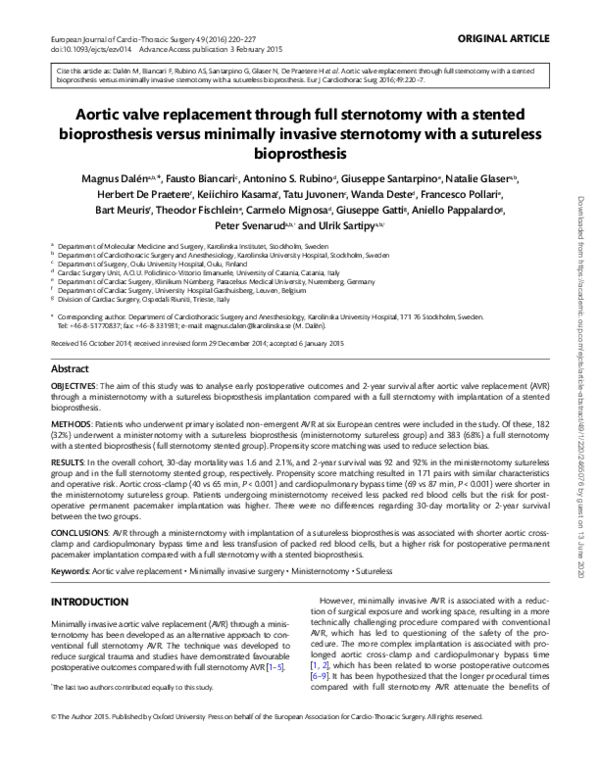 (PDF) Minimally Invasive vs Full Sternotomy AVR Outcomes