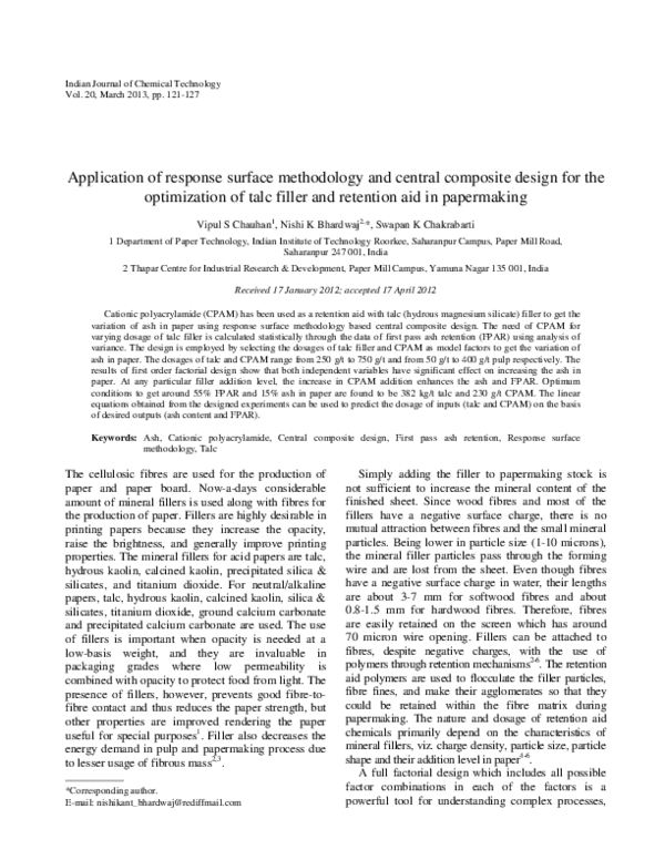 (PDF) Application of response surface methodology and central composite ...