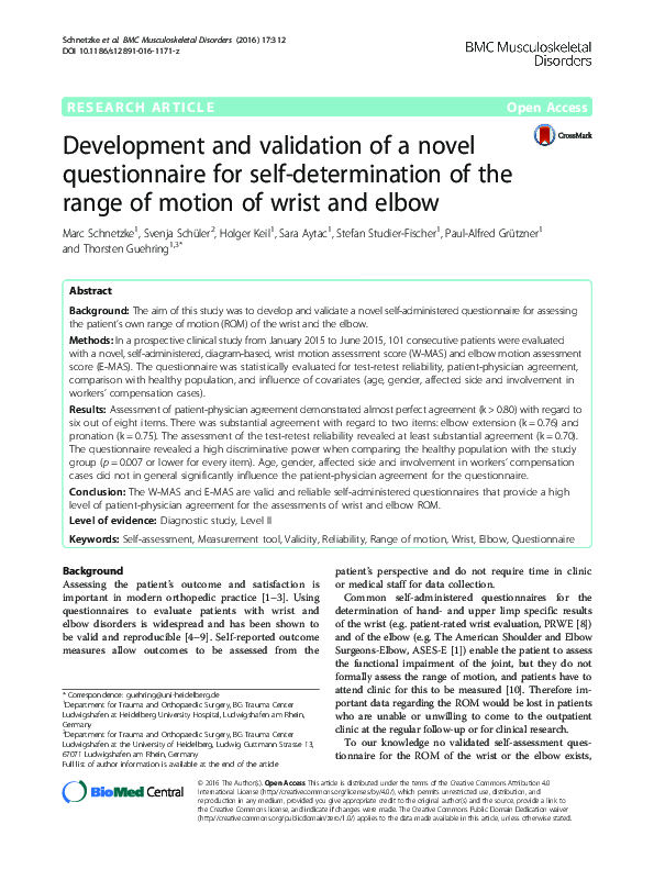 (PDF) Development and validation of a novel questionnaire for self ...