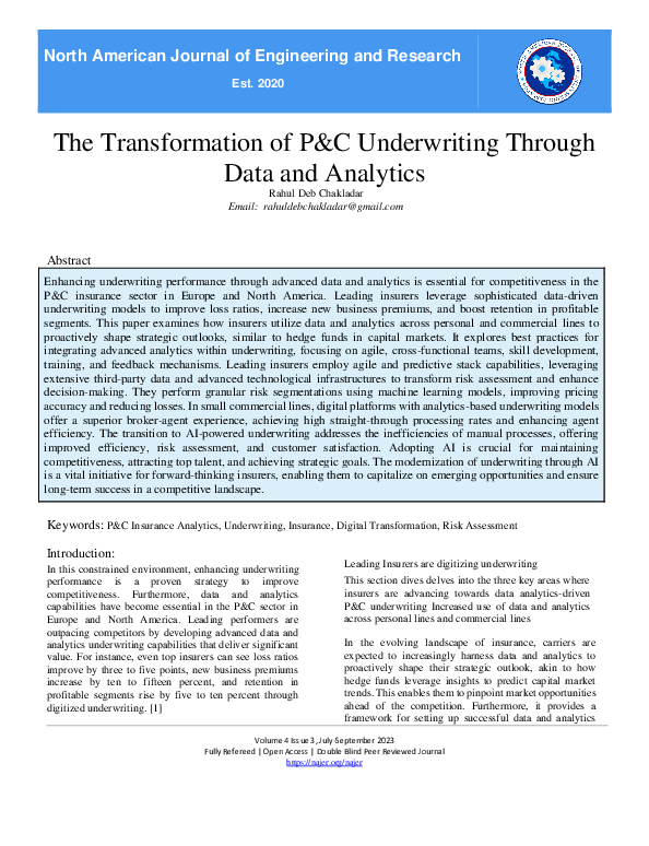 (PDF) The Transformation of P&C Underwriting Through Data and Analytics