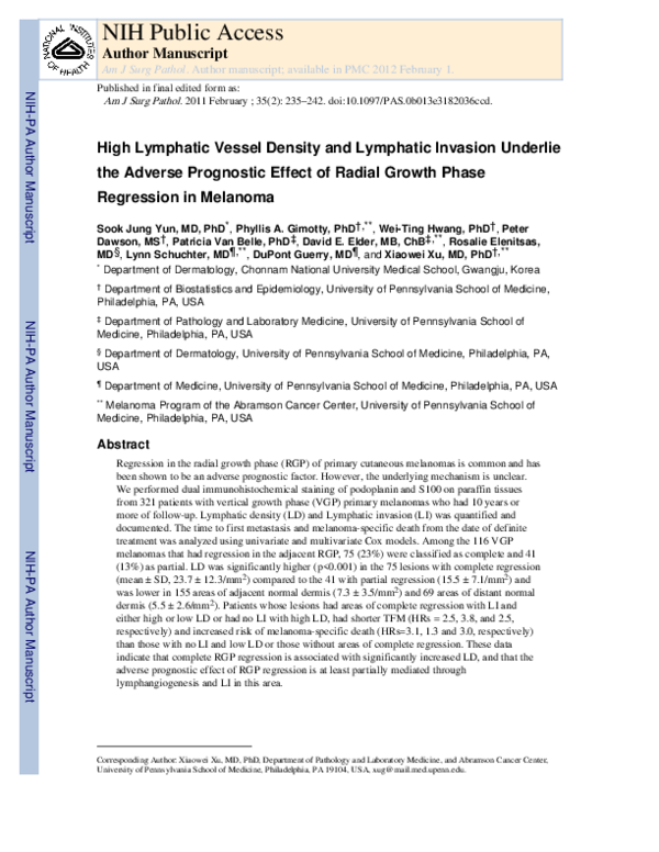 (PDF) High Lymphatic Vessel Density and Lymphatic Invasion Underlie the ...