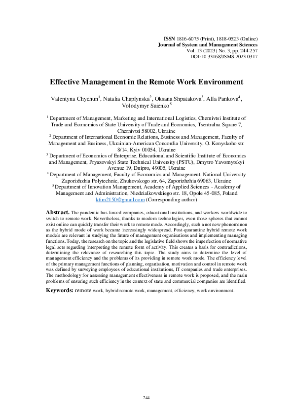 (PDF) Effective Management in the Remote Work Environment