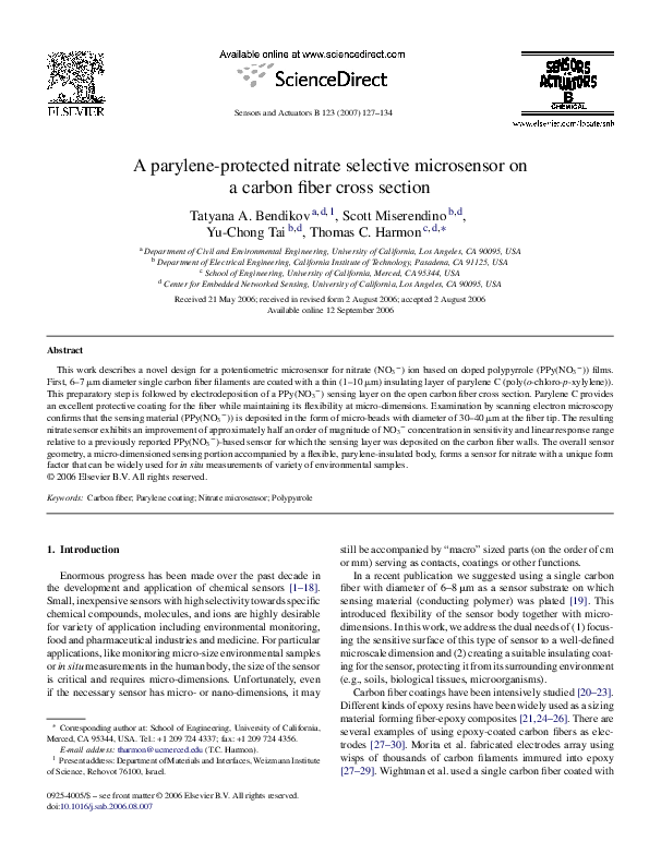 (PDF) A parylene-protected nitrate selective microsensor on a carbon ...