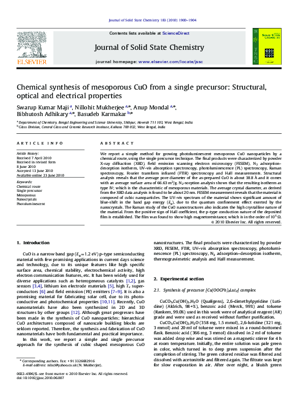 (PDF) Chemical synthesis of mesoporous CuO from a single precursor: Structural, optical and ...