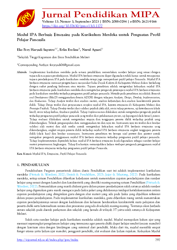 (PDF) Modul IPA Berbasis Etnosains pada Kurikulum Merdeka untuk Penguatan Profil Pelajar Pancasila