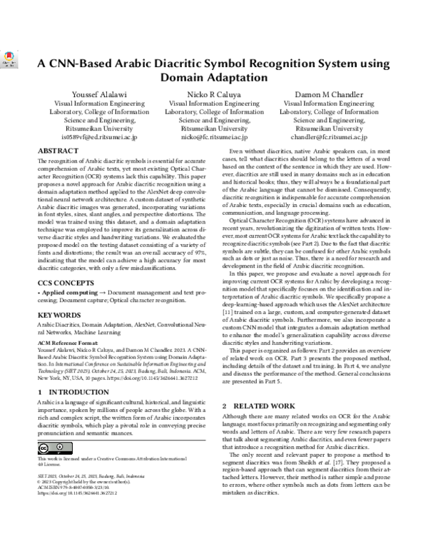 (PDF) A CNN-Based Arabic Diacritic Symbol Recognition System Using Domain Adaptation