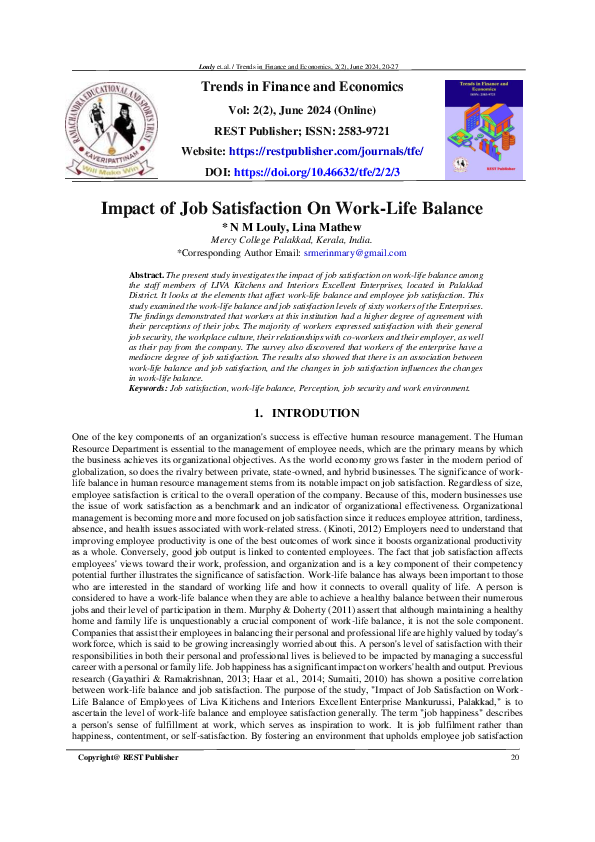 (PDF) Impact of Job Satisfaction On Work-Life Balance