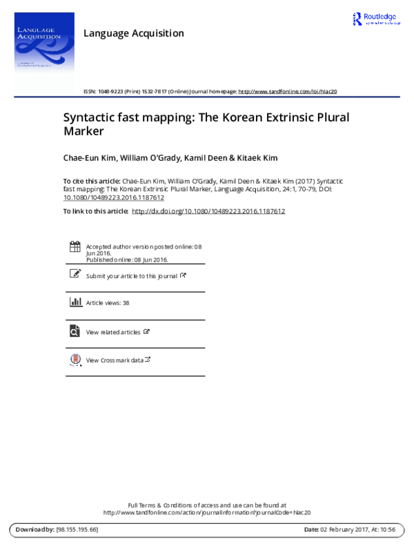 (PDF) Syntactic fast mapping: The Korean Extrinsic Plural Marker