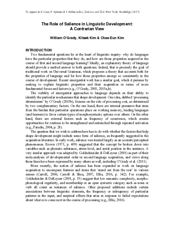 (PDF) The Role of Salience in Linguistic Development