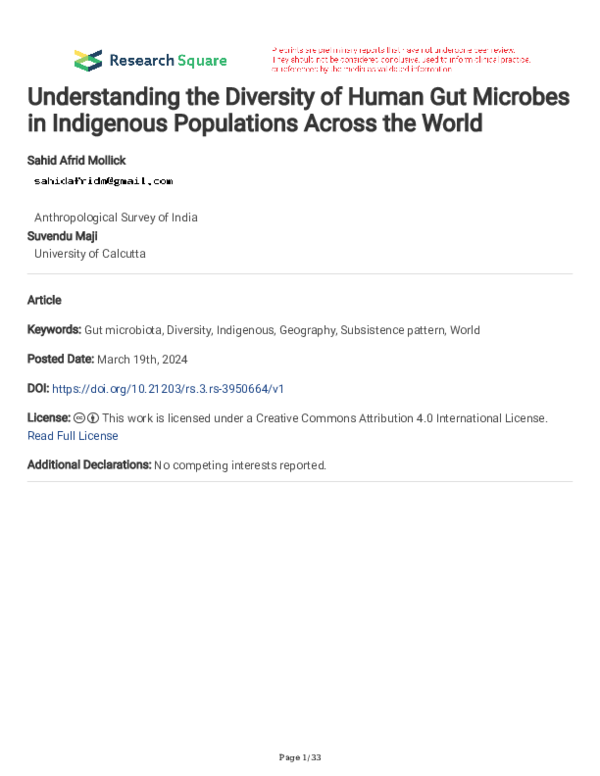 (PDF) Understanding the Diversity of Human Gut Microbes in Indigenous ...