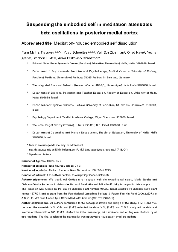 (PDF) Suspending the embodied self in meditation attenuates beta ...