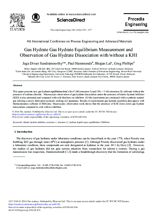 (PDF) Gas Hydrate Gas Hydrate Equilibrium Measurement and Observation ...