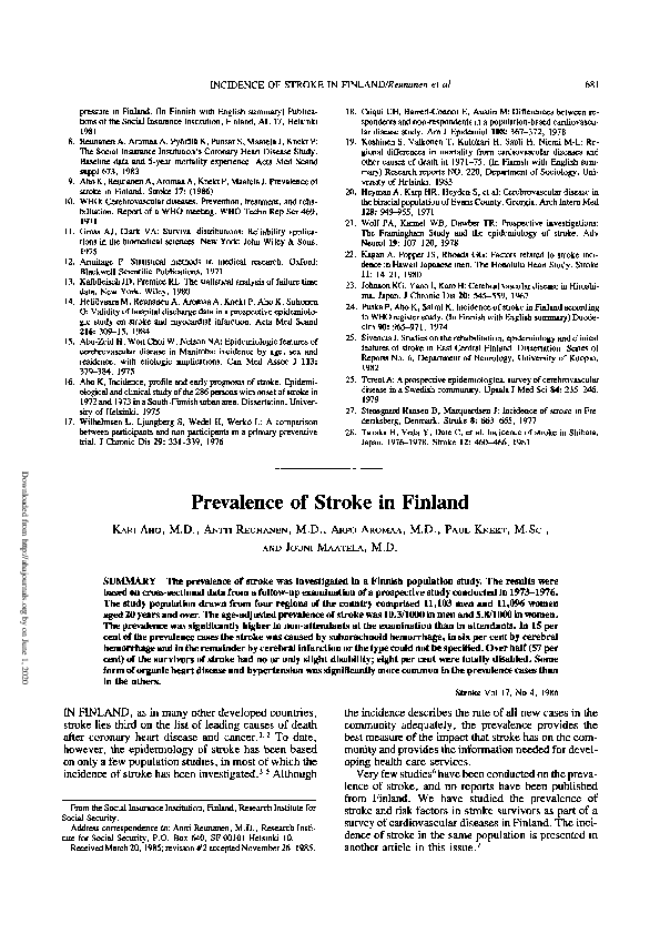 (PDF) Prevalence of stroke in Finland