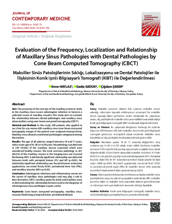 (PDF) Evaluation Of The Frequency, Localization And Relationship Of Maxillary Sinus Pathologies ...