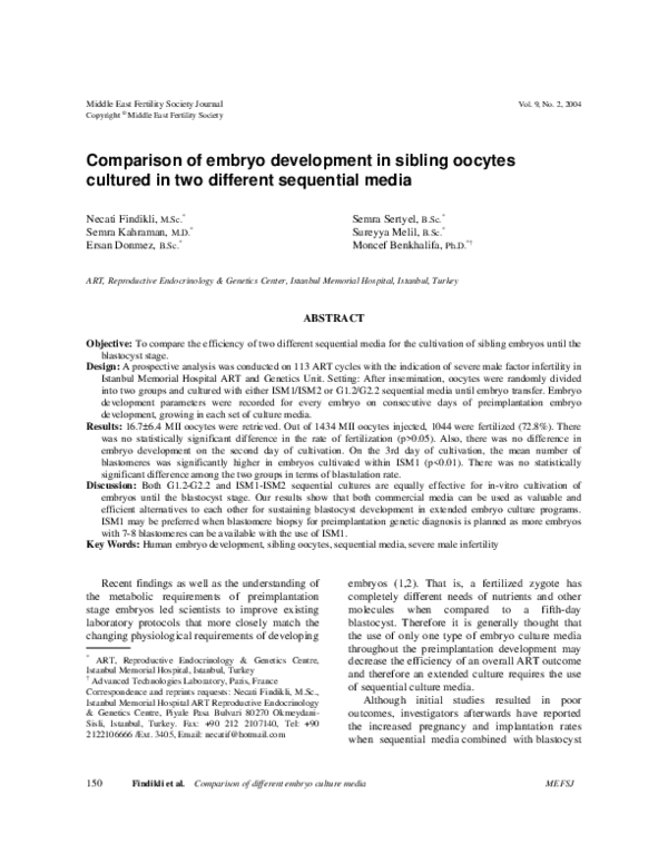 (PDF) Comparison of embryo development in sibling oocytes cultured in ...