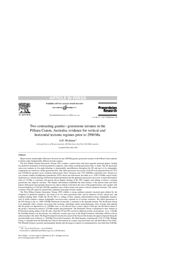 (PDF) Two contrasting granite−greenstone terranes in the Pilbara Craton ...