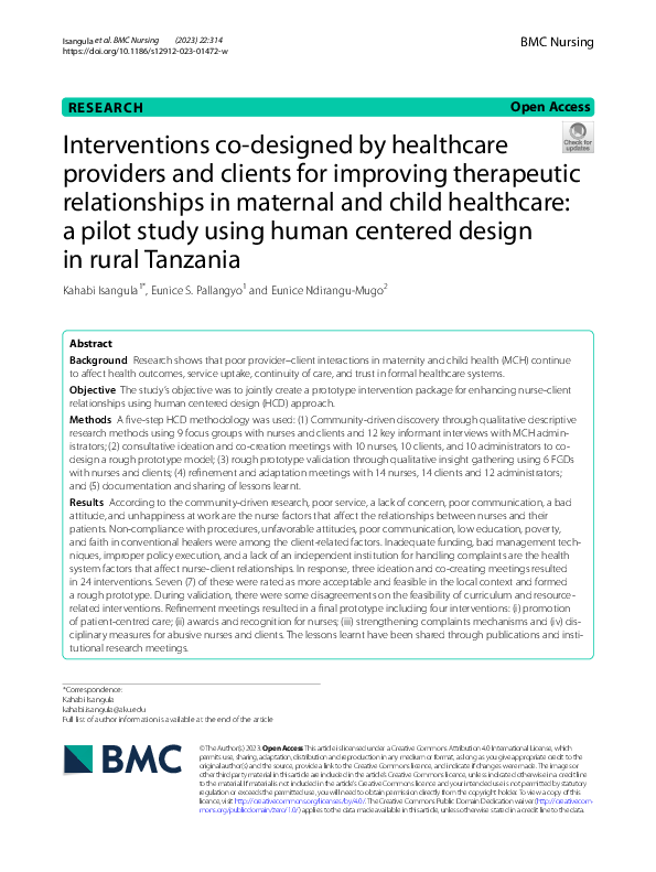 (PDF) Interventions co-designed by healthcare providers and clients for ...