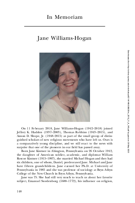 (PDF) In Memoriam: Jane Williams-Hogan