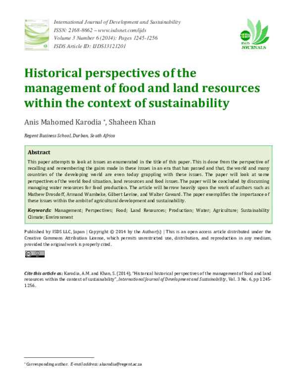 (PDF) Historical perspectives of the management of food and land ...