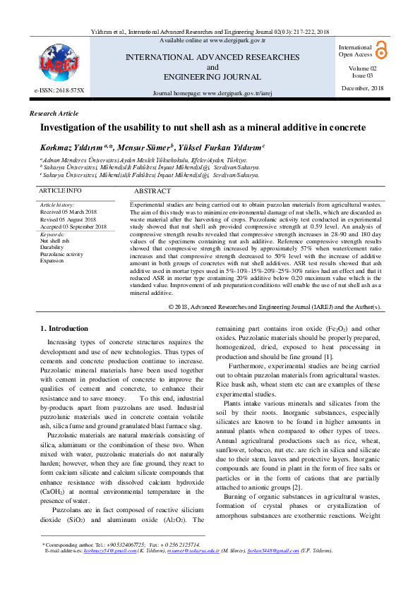 (PDF) Investigation of the usability to nut shell ash as a mineral ...
