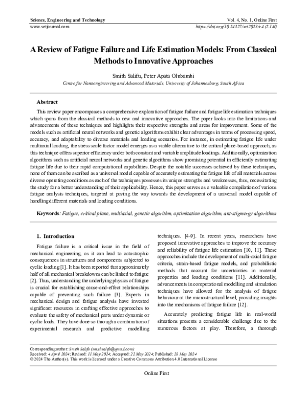 (PDF) A Review of Fatigue Failure and Life Estimation Models: From Classical Methods to ...