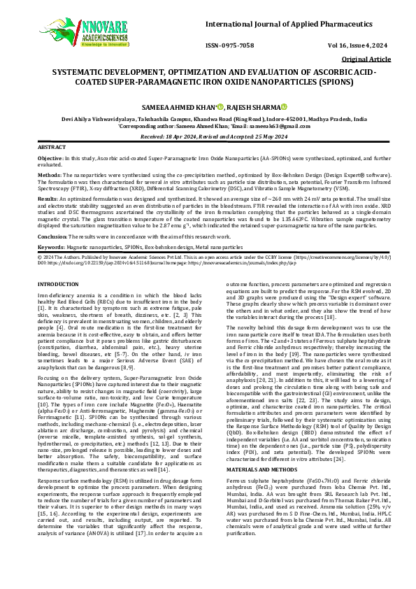 (PDF) SYSTEMATIC DEVELOPMENT, OPTIMIZATION AND EVALUATION OF ASCORBIC ACID-COATED SUPER ...