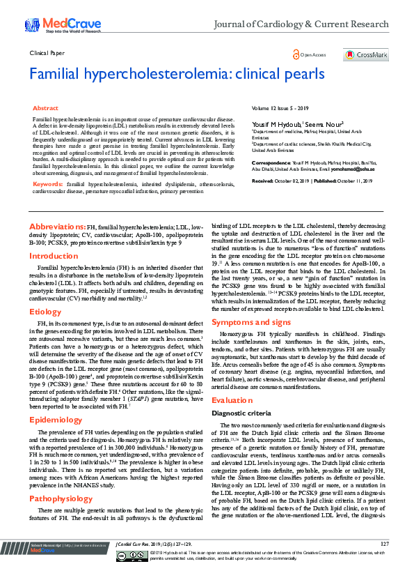 (PDF) Familial hypercholesterolemia: clinical pearls | Yousif hydoub ...