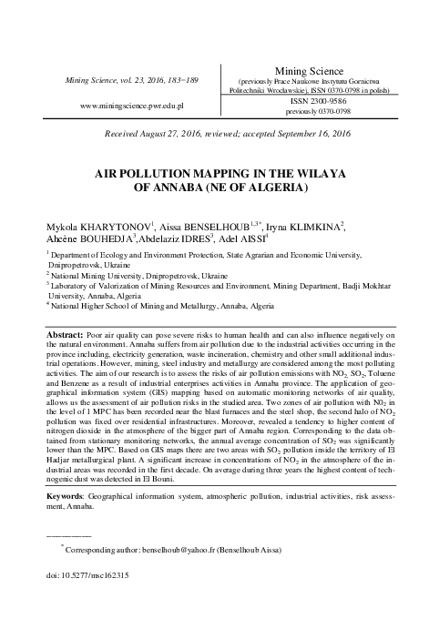 (PDF) Air pollution mapping in the Wilaya of Annaba (NE of Algeria)