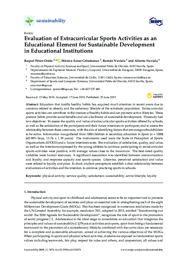 Pdf Evaluation Of Extracurricular Sports Activities As An Educational Element For Sustainable