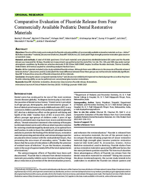 (PDF) Comparative Evaluation of Fluoride Release from Four Commercially Available Pediatric ...