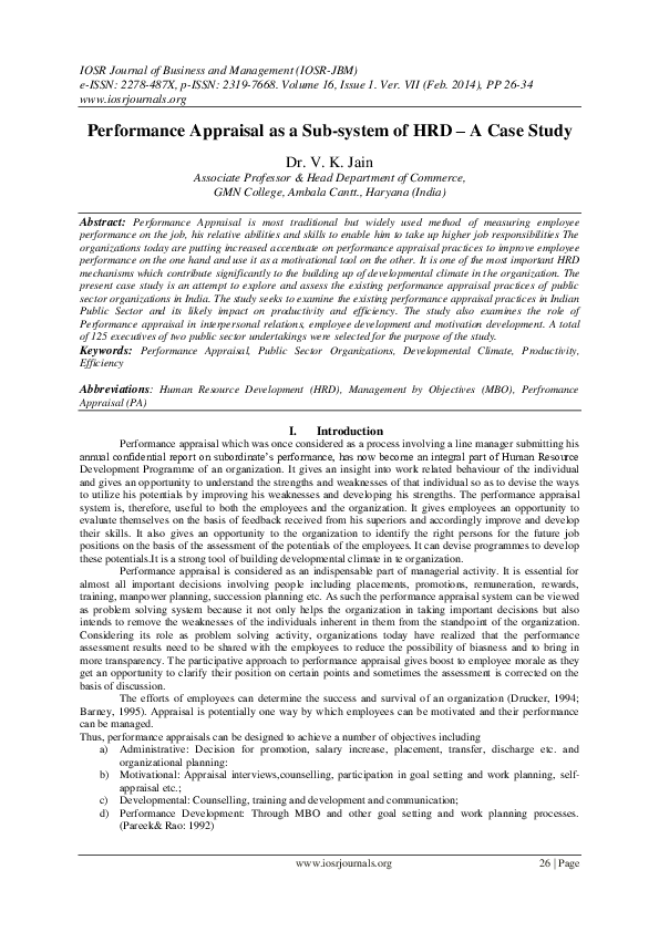 (PDF) Performance Appraisal as a Sub-system of HRD – A Case Study