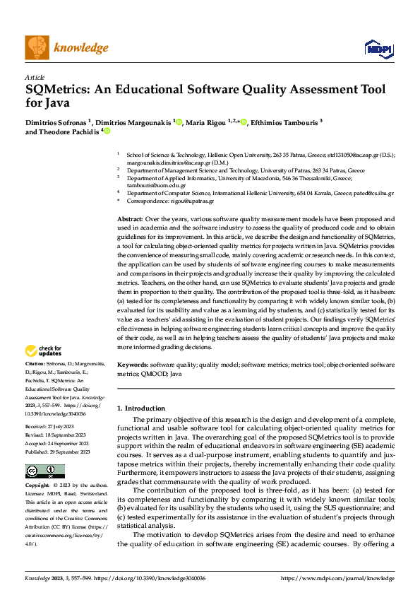 (PDF) SQMetrics: An Educational Software Quality Assessment Tool for ...