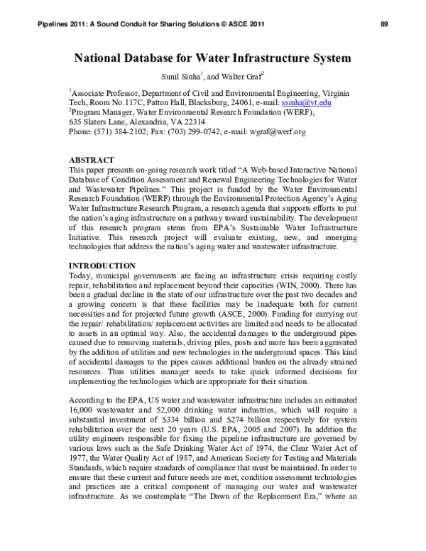(PDF) National Database for Water Infrastructure System