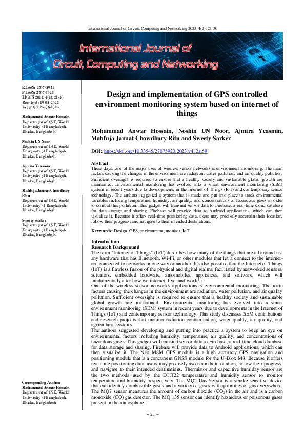 (PDF) Design and implementation of GPS controlled environment monitoring system based on ...