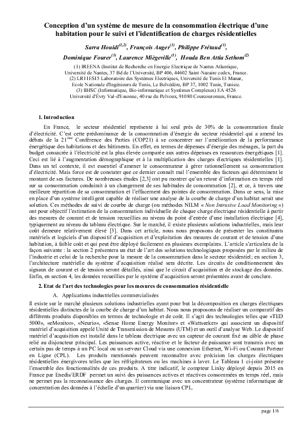 (PDF) Conception d'un système de mesure de la consommation électrique d'une habitation pour le ...