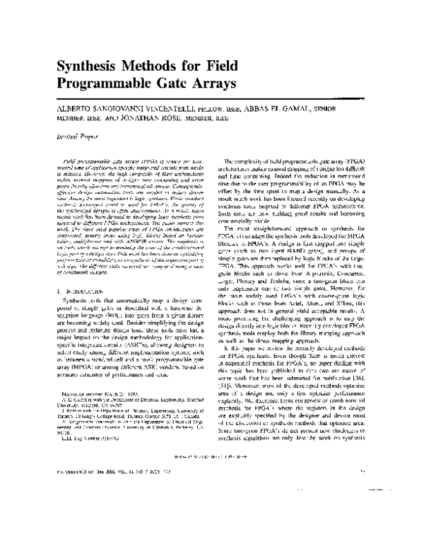 (PDF) Synthesis methods for field programmable gate arrays