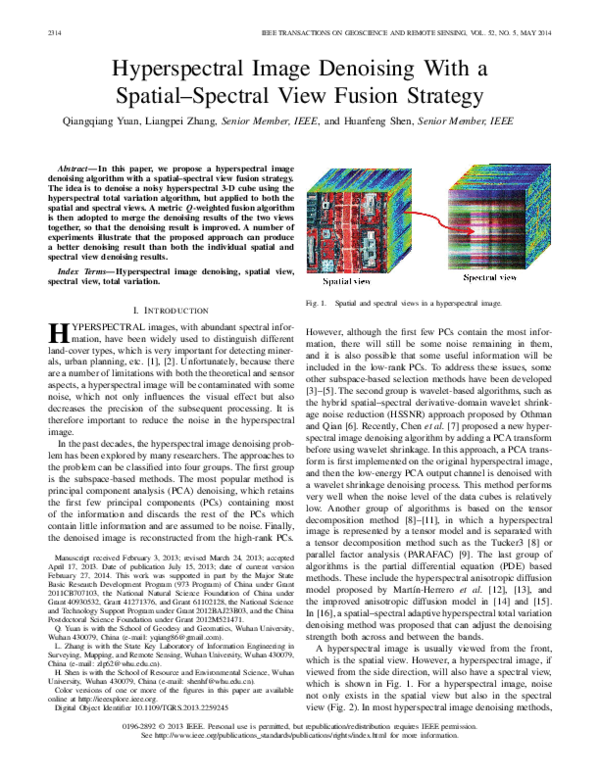 Pdf Hyperspectral Image Denoising With A Spatial Spectral View Fusion Strategy