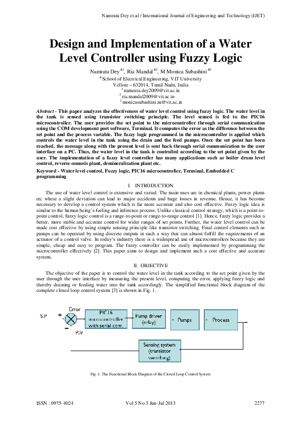 (PDF) Design and implementation of water level control for two coupled tank as a simple and low ...