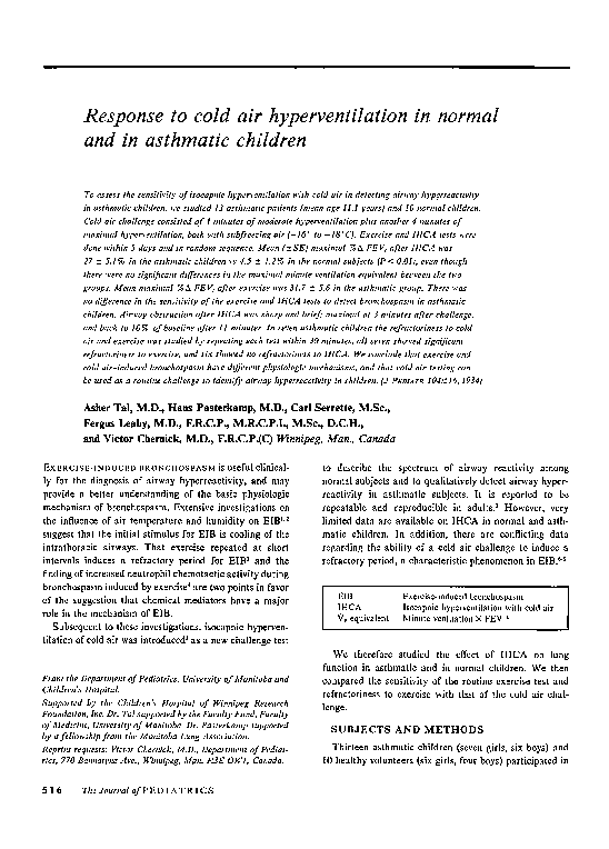 (PDF) Response to cold air hyperventilation in normal and in asthmatic ...