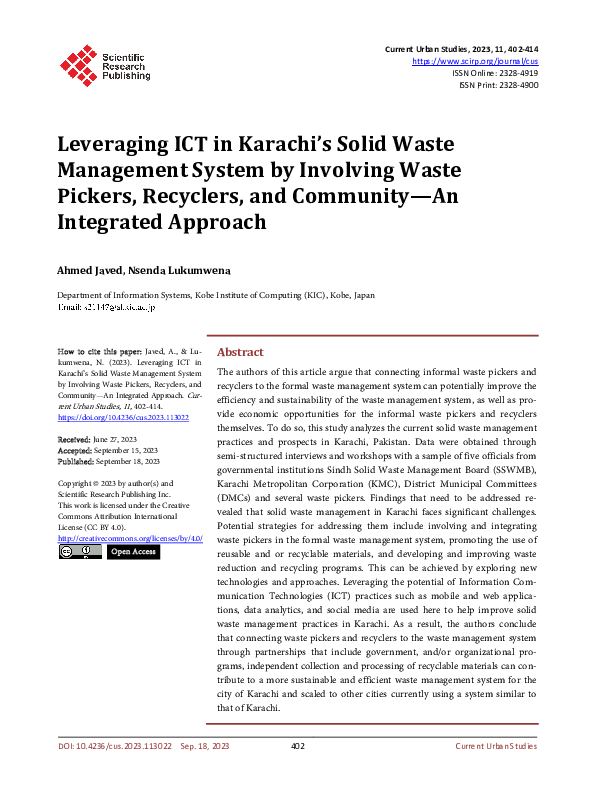 (PDF) Leveraging ICT in Karachi’s Solid Waste Management System by ...