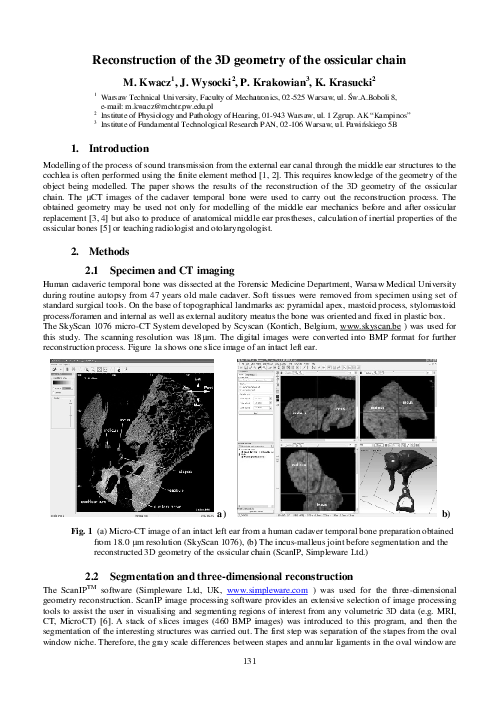 (PDF) Reconstruction of the 3D Geometry of the Ossicular Chain Based on Micro-CT Imaging