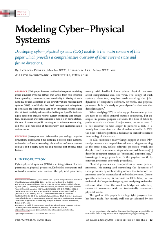 (PDF) Modeling Cyber–Physical Systems